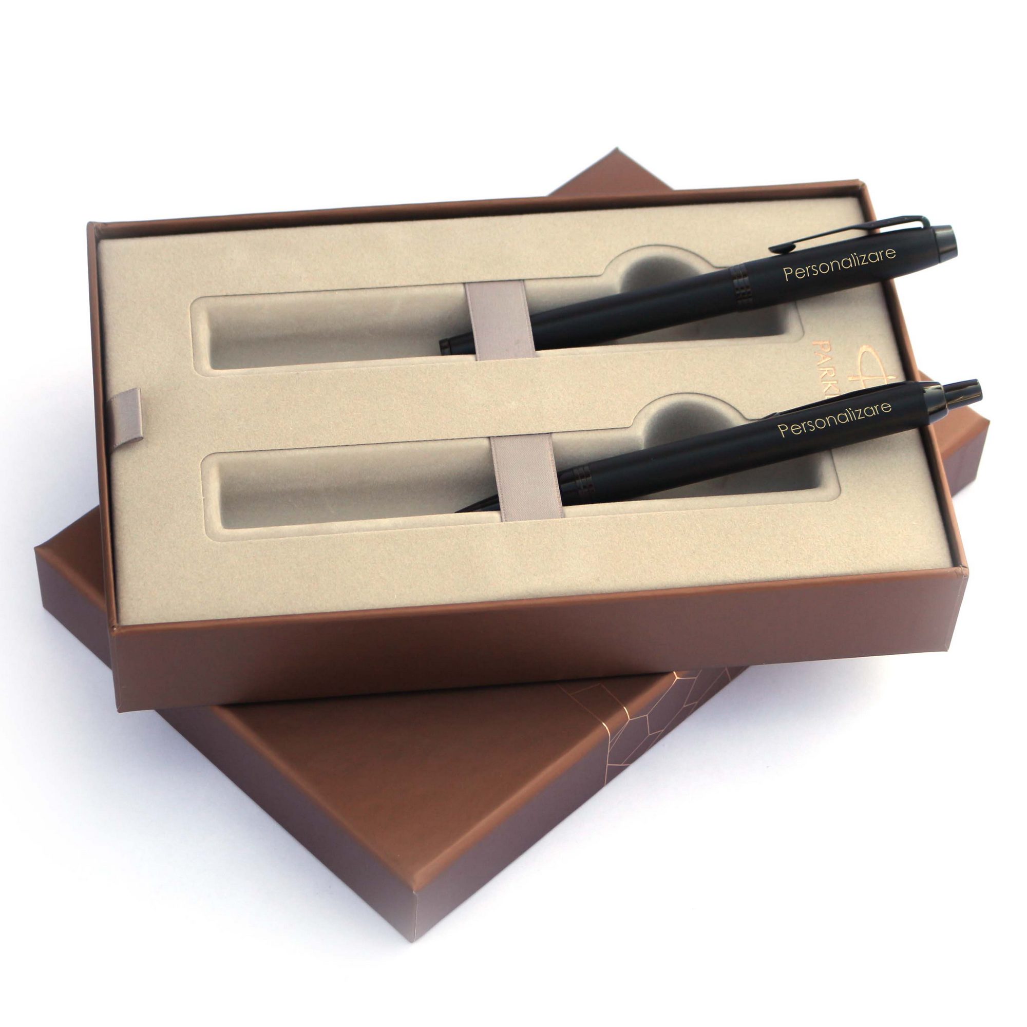 Set stilou si pix Parker IM Royal ACHROMATIC BLACK BT personalizat prin ...