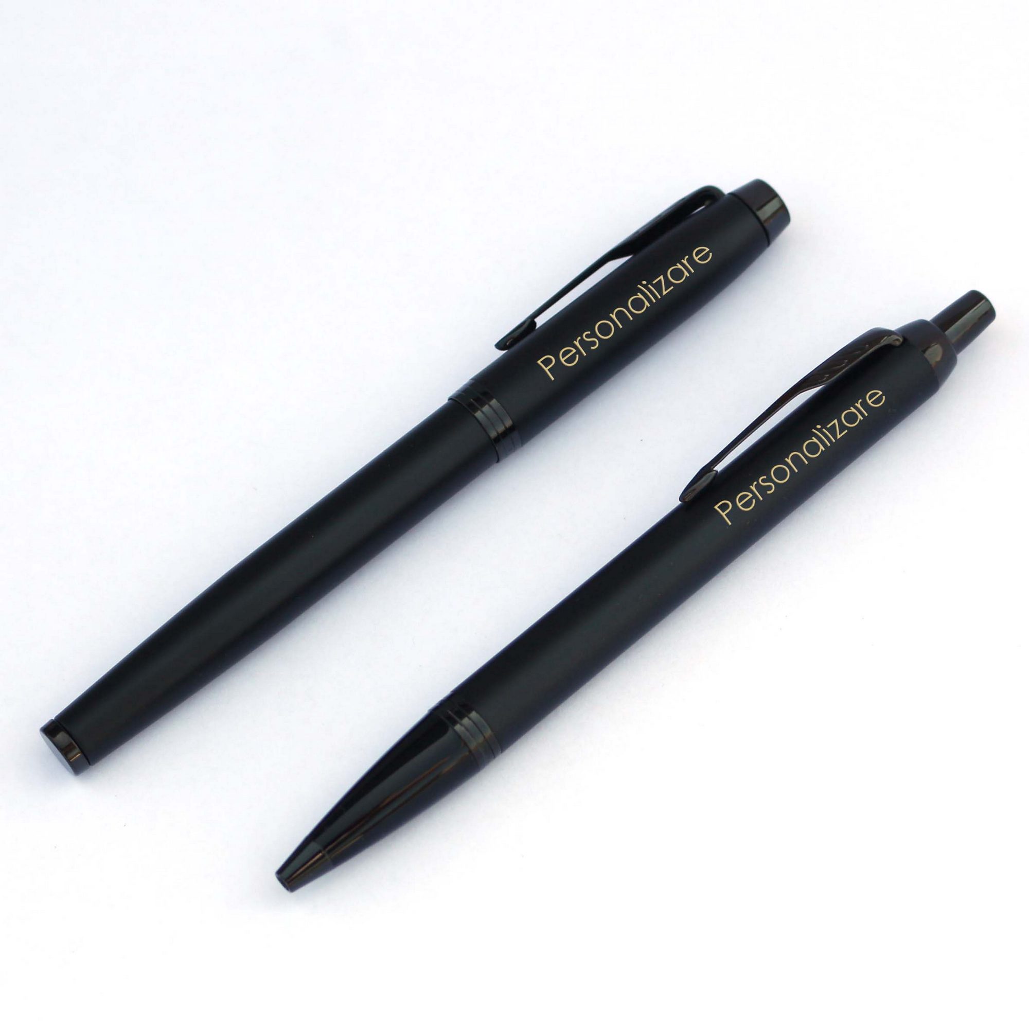 Set stilou si pix Parker IM Royal ACHROMATIC BLACK BT personalizat prin ...